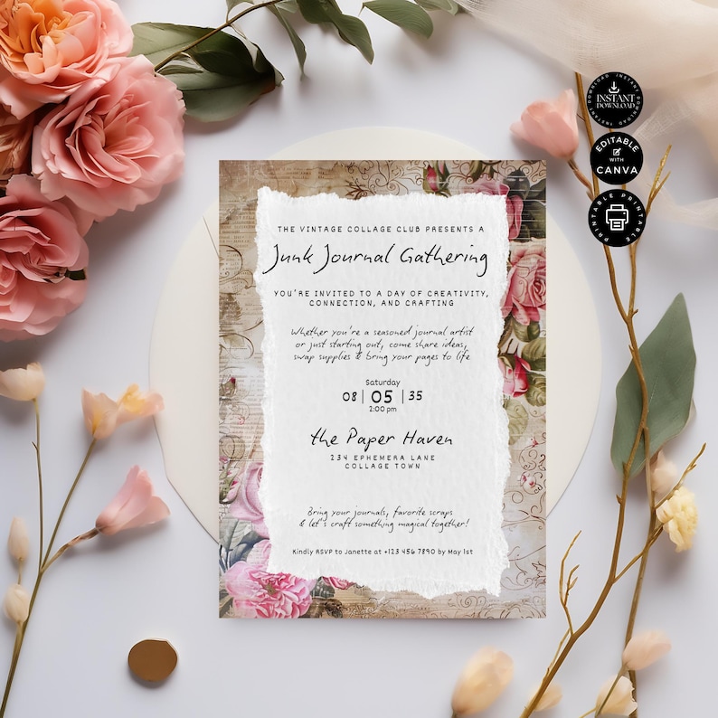 Junk Journal Party Invitation Template, Paper Crafter, Journal Artist ...