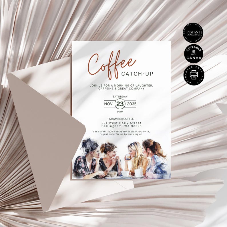 Ladies' Coffee Catch-up Invitation, Editable Girls Coffee Date Template ...