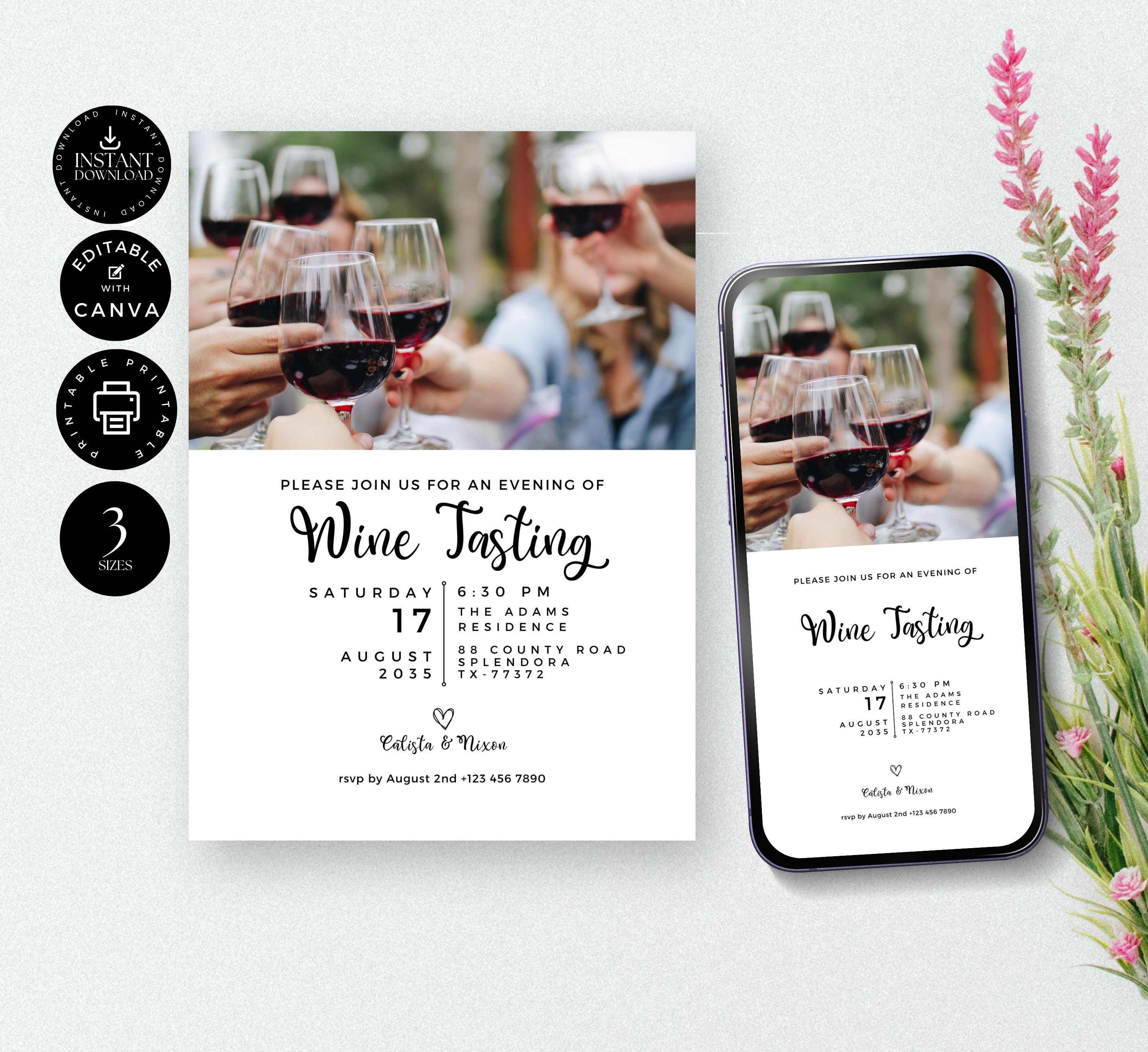 Modern Wine Tasting Invitation Template Blind Wine Tasting - Etsy
