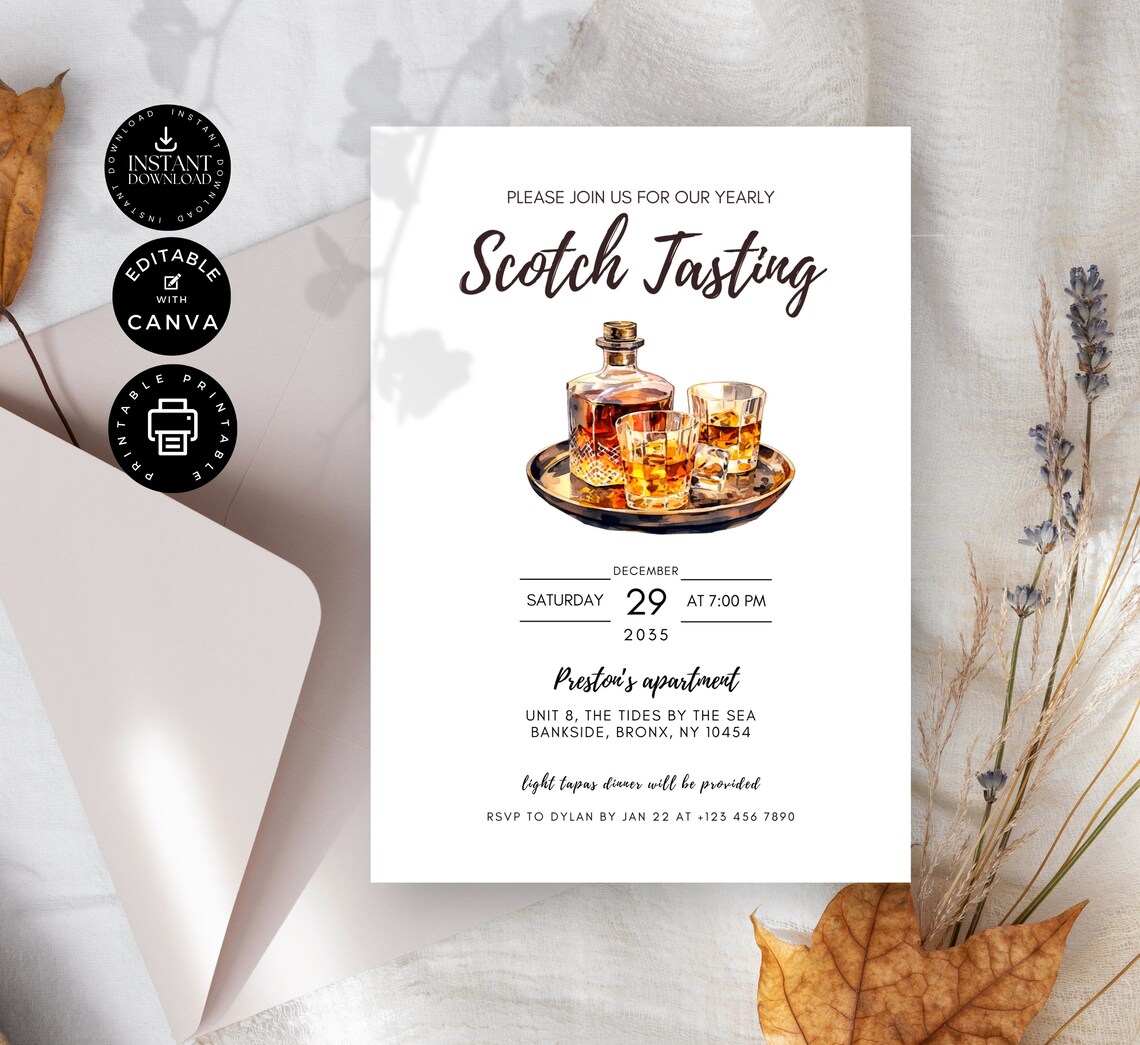 Whisky Scotch Tasting Invitation Template, Scotch Night, Blind Whiskey ...