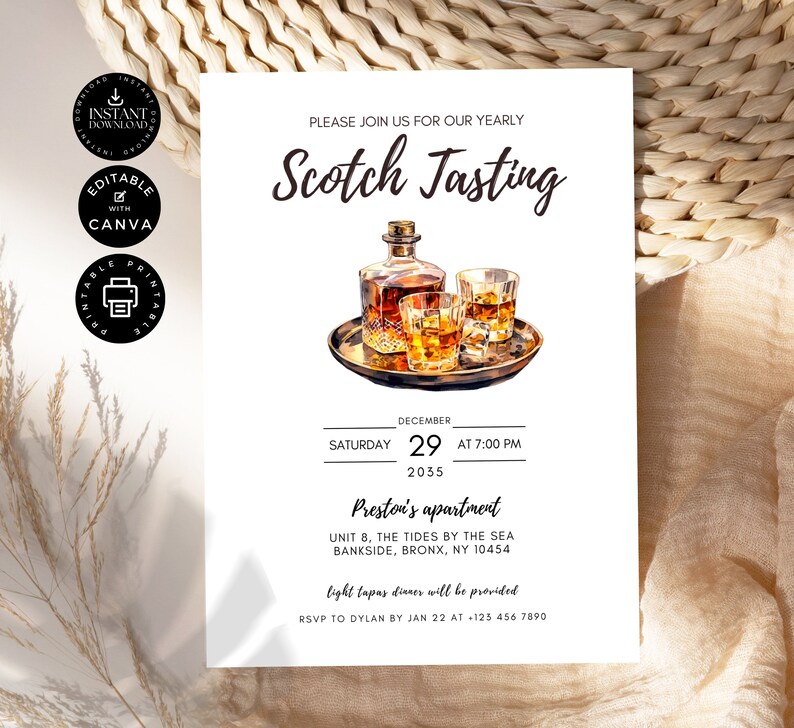 Whisky Scotch Tasting Invitation Template, Scotch Night, Blind Whiskey ...