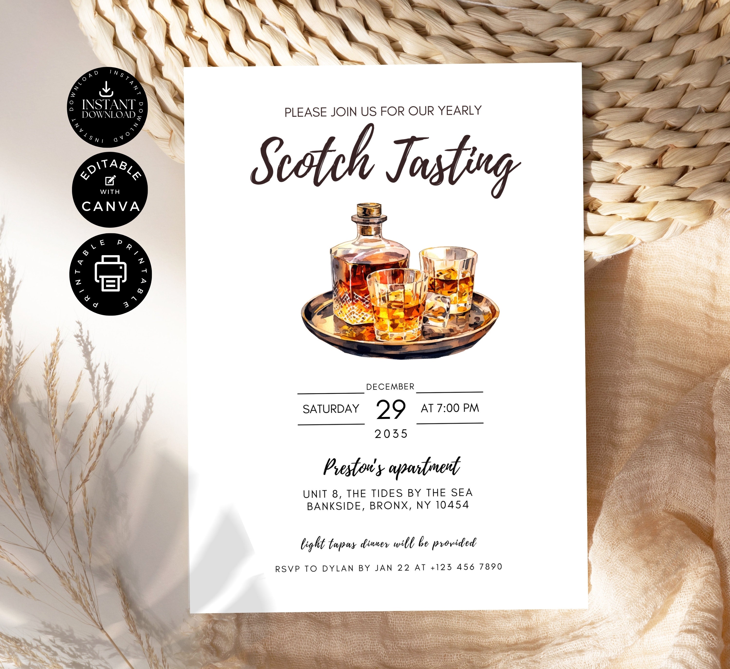 Whisky Scotch Tasting Invitation Template, Scotch Night, Blind Whiskey ...