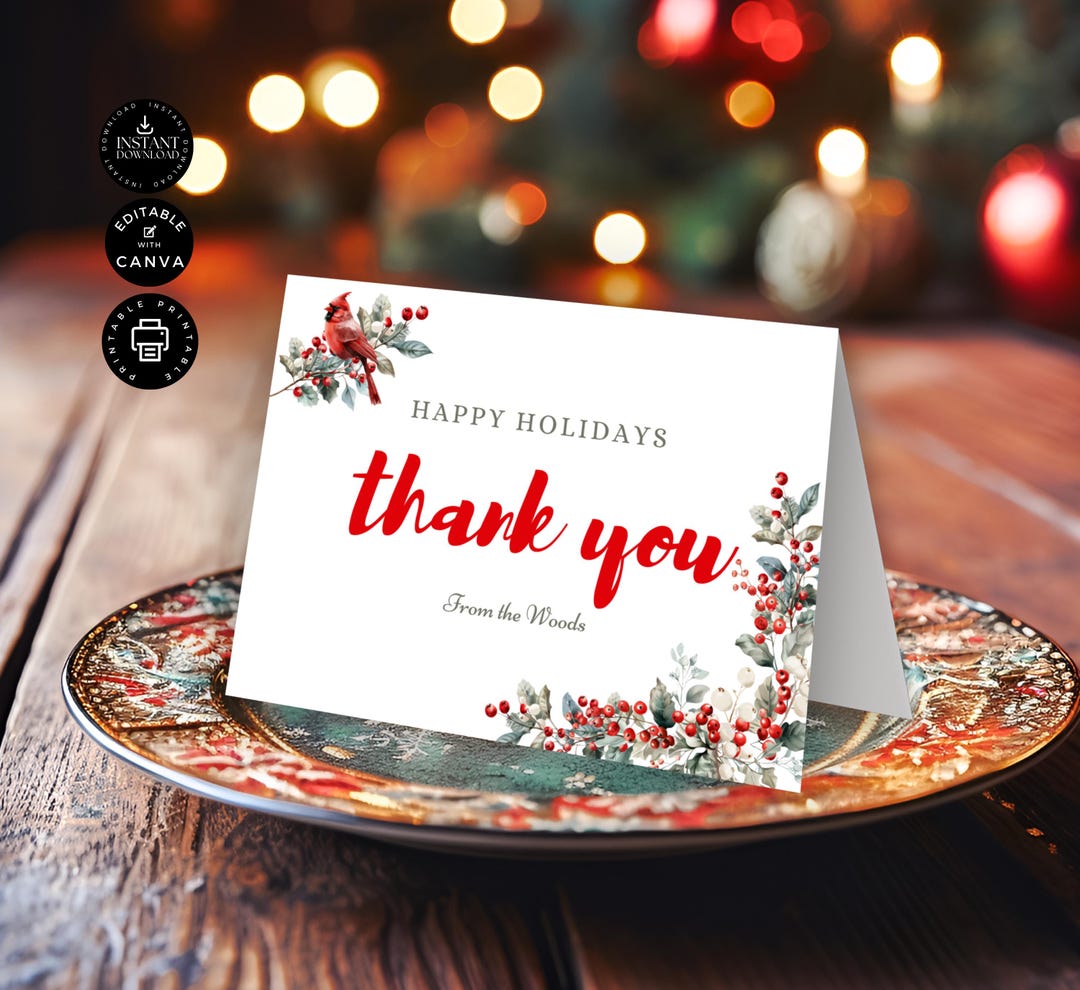 Editable Christmas Party Thank You Card Template, Xmas Dinner, Holiday ...