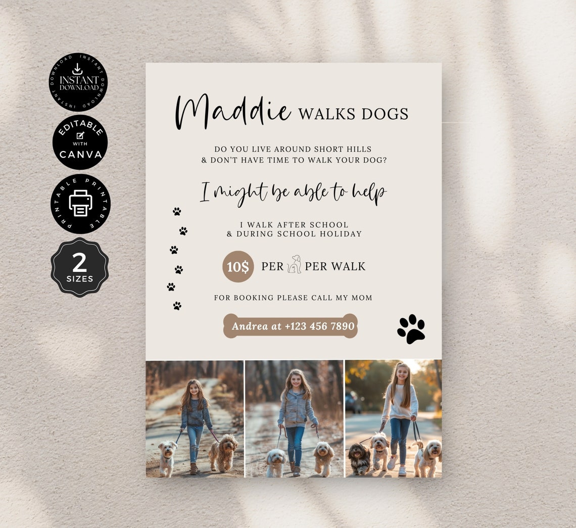 Walking Dog Flyer Poster Template, Walks Dogs, Puppy, Printable Leaflet ...