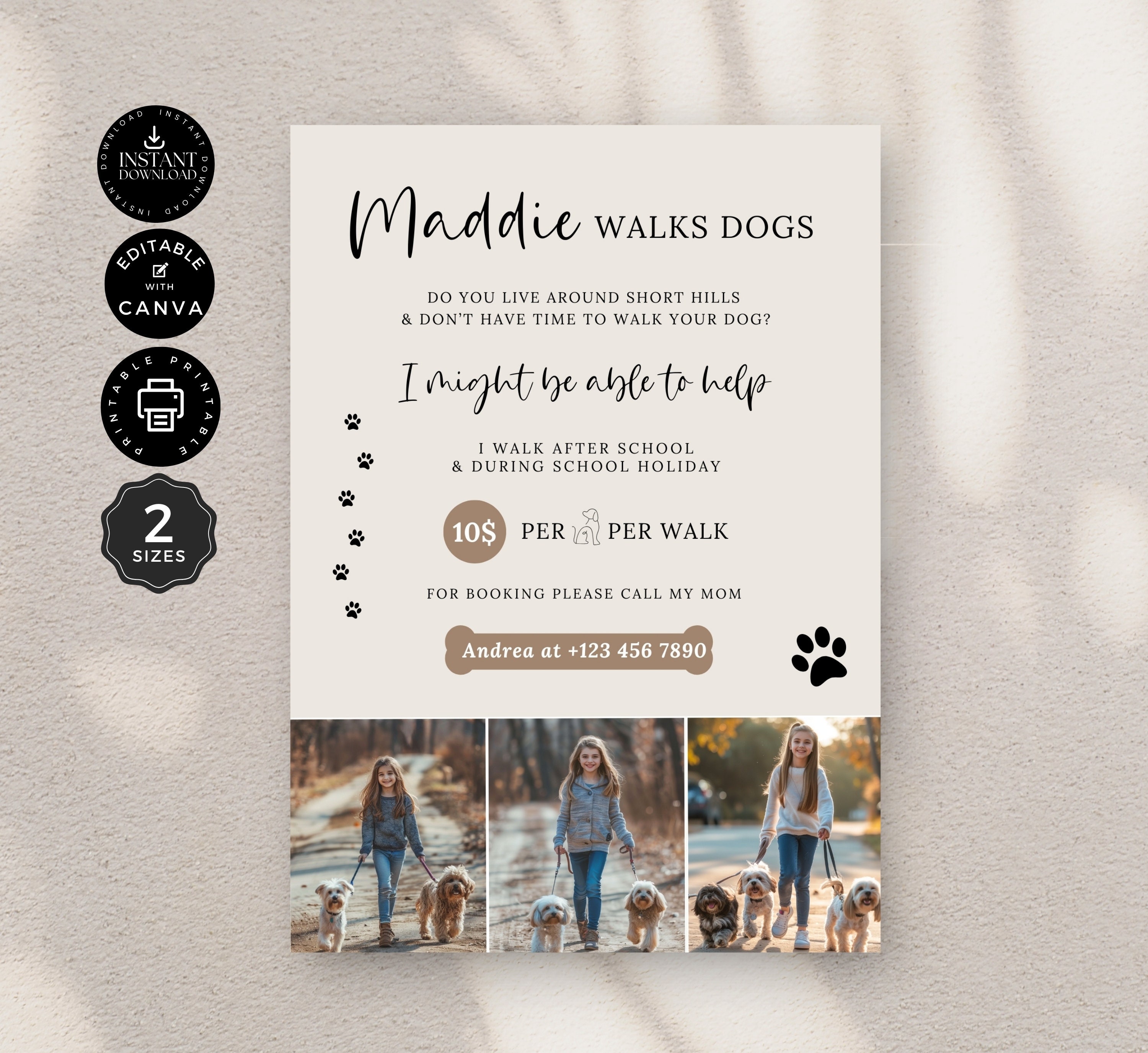 Walking Dog Flyer Poster Template, Walks Dogs, Puppy, Printable Leaflet ...