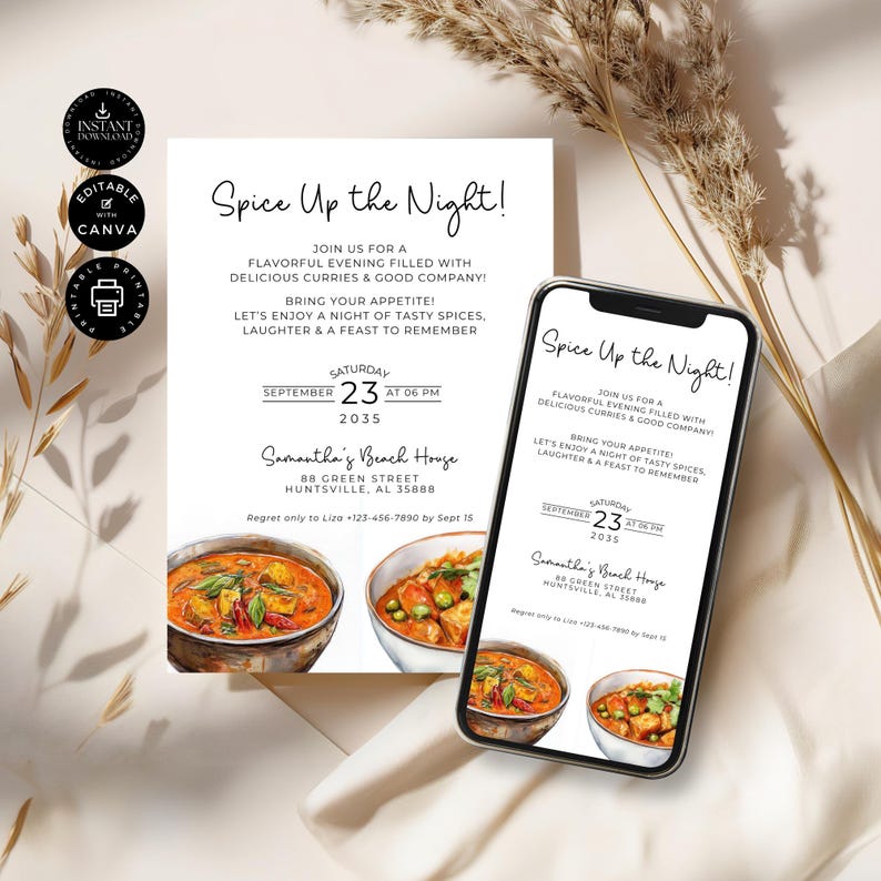 Curry Night Dinner Party Invitation Template, Spice up the Night ...