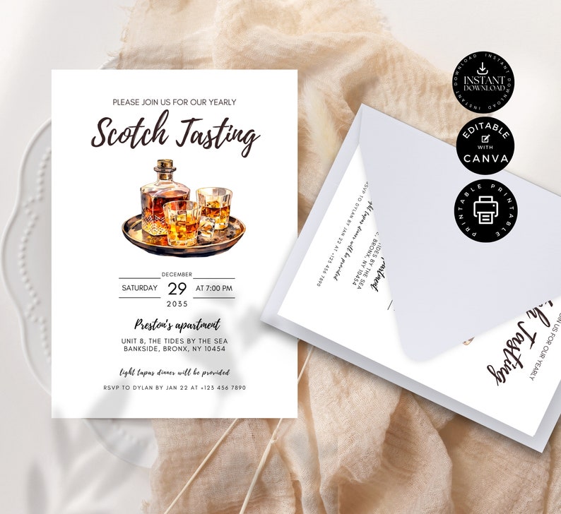 Whisky Scotch Tasting Invitation Template, Scotch Night, Blind Whiskey ...