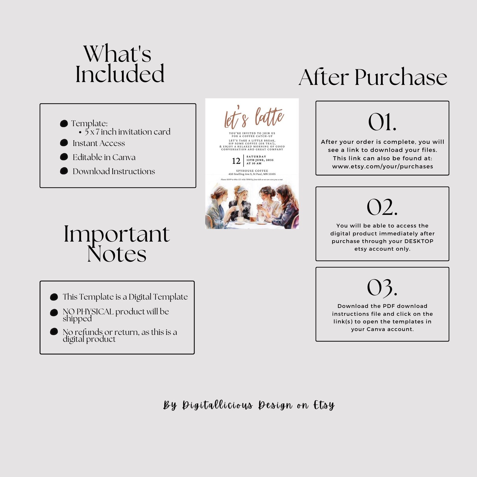 Ladies' Coffee Catch-up Invitation, Editable Girls Coffee Date Template ...