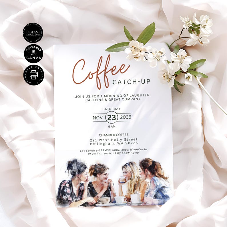 Ladies' Coffee Catch-up Invitation, Editable Girls Coffee Date Template ...