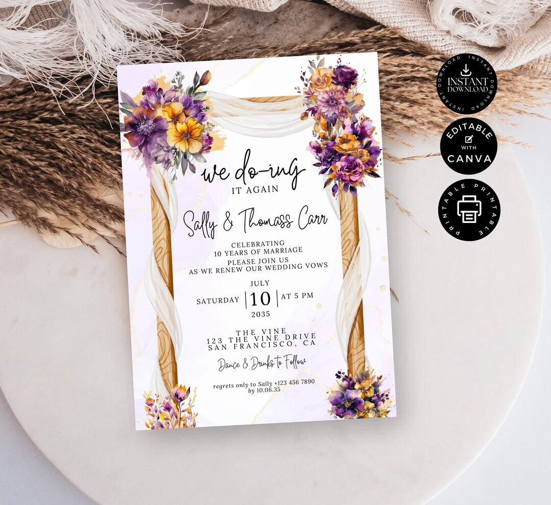 Wedding Vow Renewal Invitation Template, Wedding Anniversary, 10th, I ...