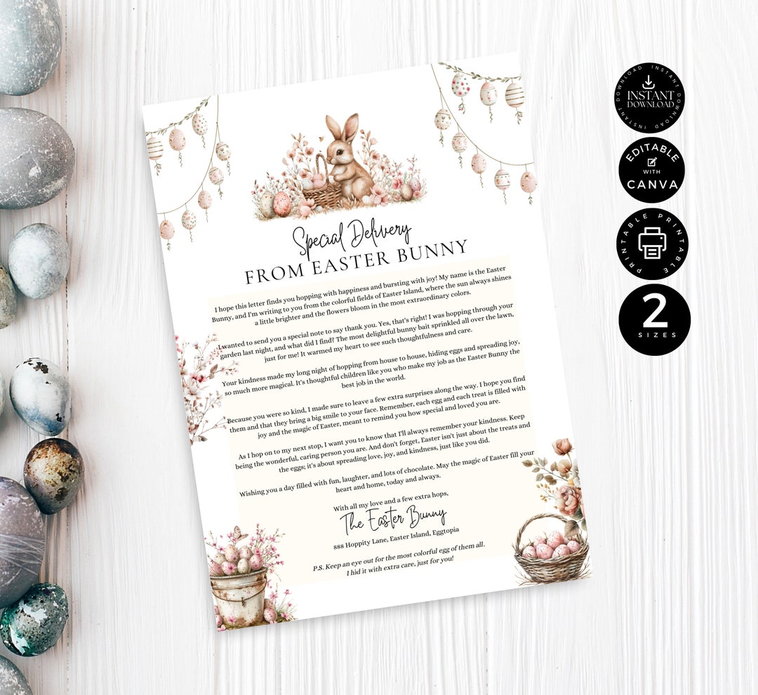 Easter Letter for Kids Template, Easter Bunny Note, Egg Hunt, Kid ...