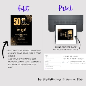 Modern Editable Champagne 50th Birthday Party Invitation, Cocktail ...