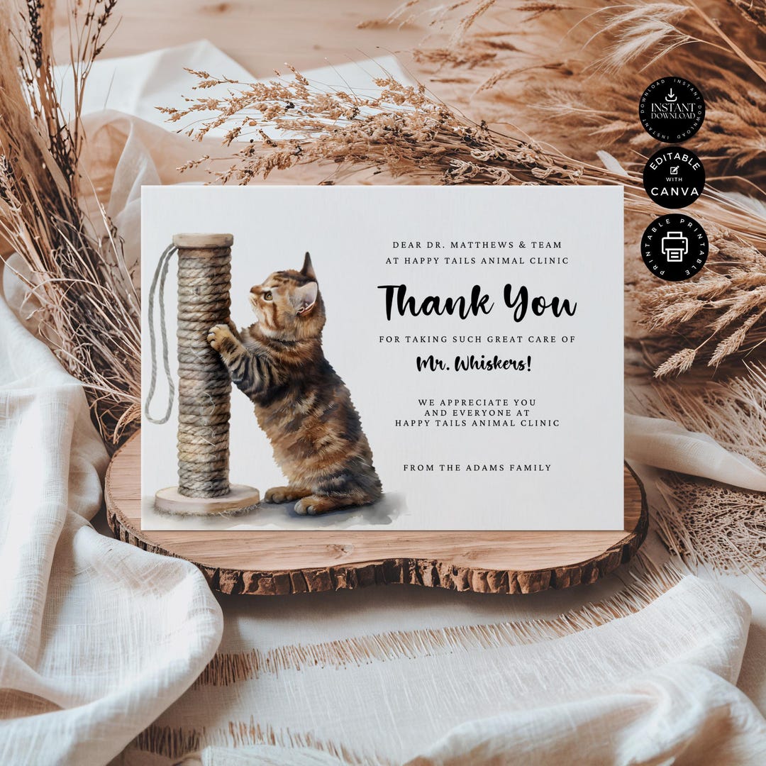 Thank You Card to Veterinarian Template, Cats, Kitten, Gratitude ...