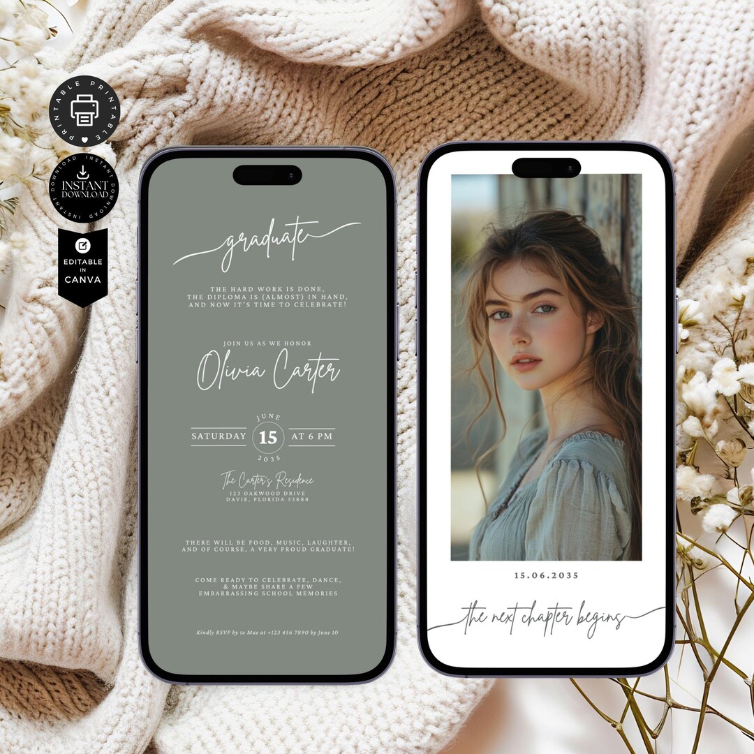 Modern Graduation Party Invitation Template, Minimalist Evite With Photo Announcement, Editable ...