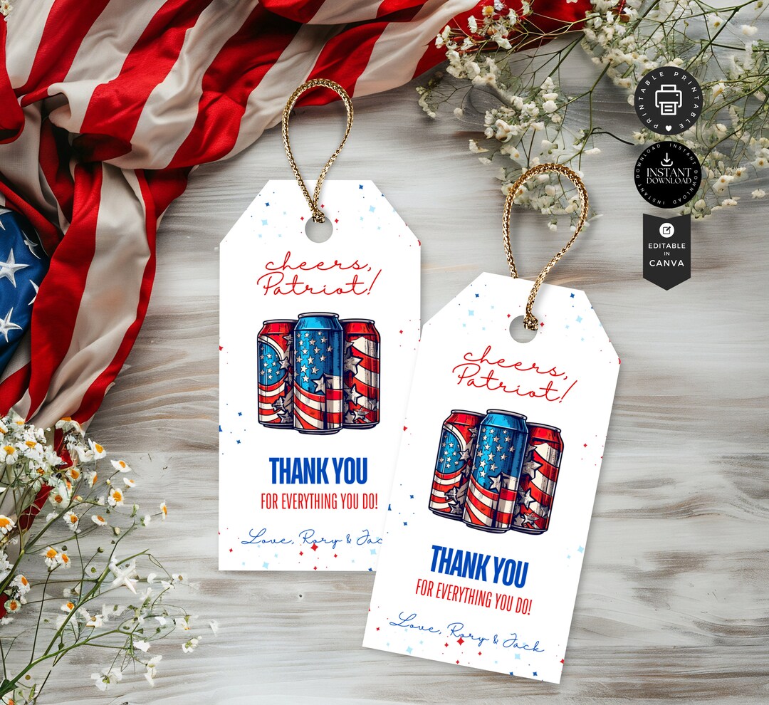 4th of July Favor Tag Template, Thank You Veteran Gift Tag, Red White ...