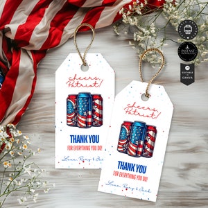 4th of July Favor Tag Template, Thank You Veteran Gift Tag, Red White ...