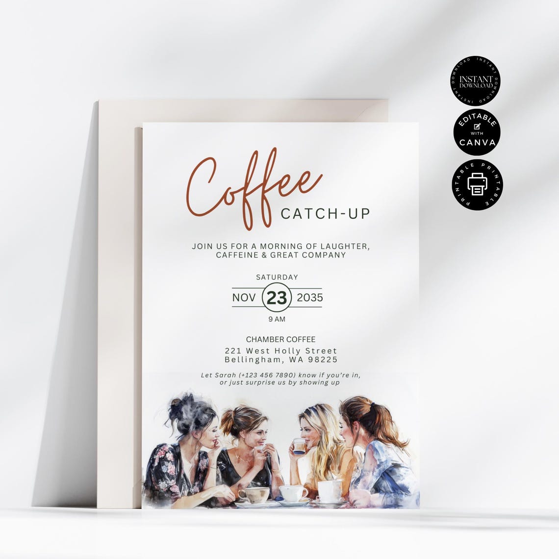 Ladies' Coffee Catch-up Invitation, Editable Girls Coffee Date Template ...