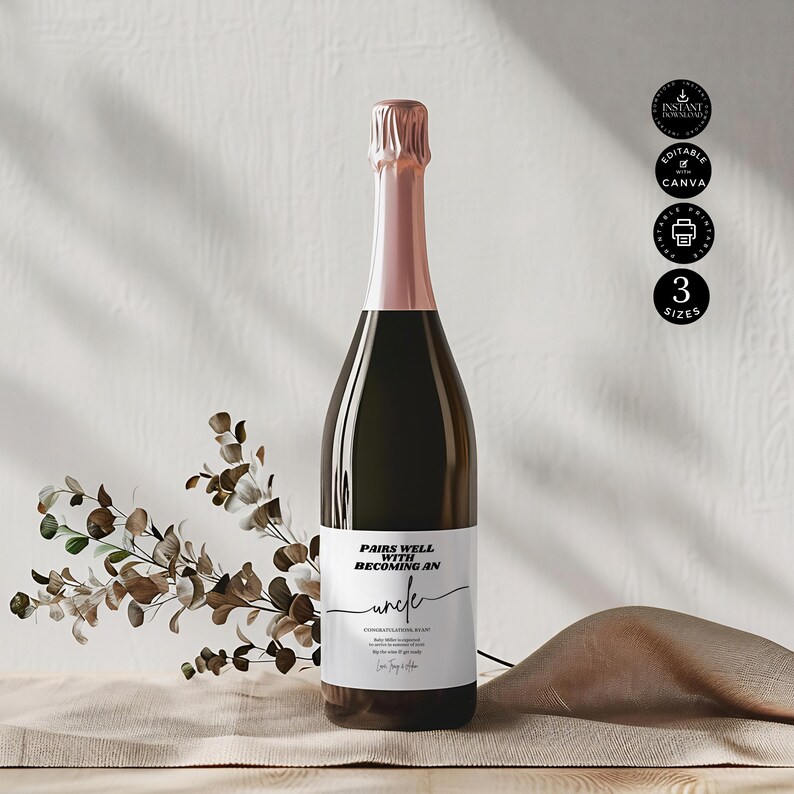 Editable Wine Champagne Bottle Label Template, Pregnancy Announcement ...