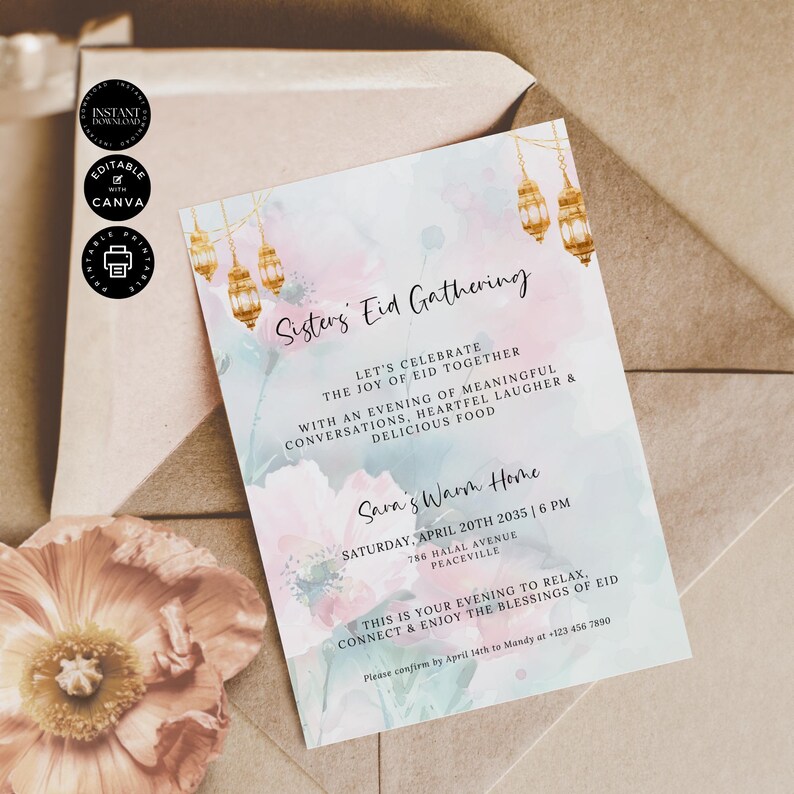 Eid Mubarak Sister's Gathering Invitation Template, Ladies Dinner Party ...