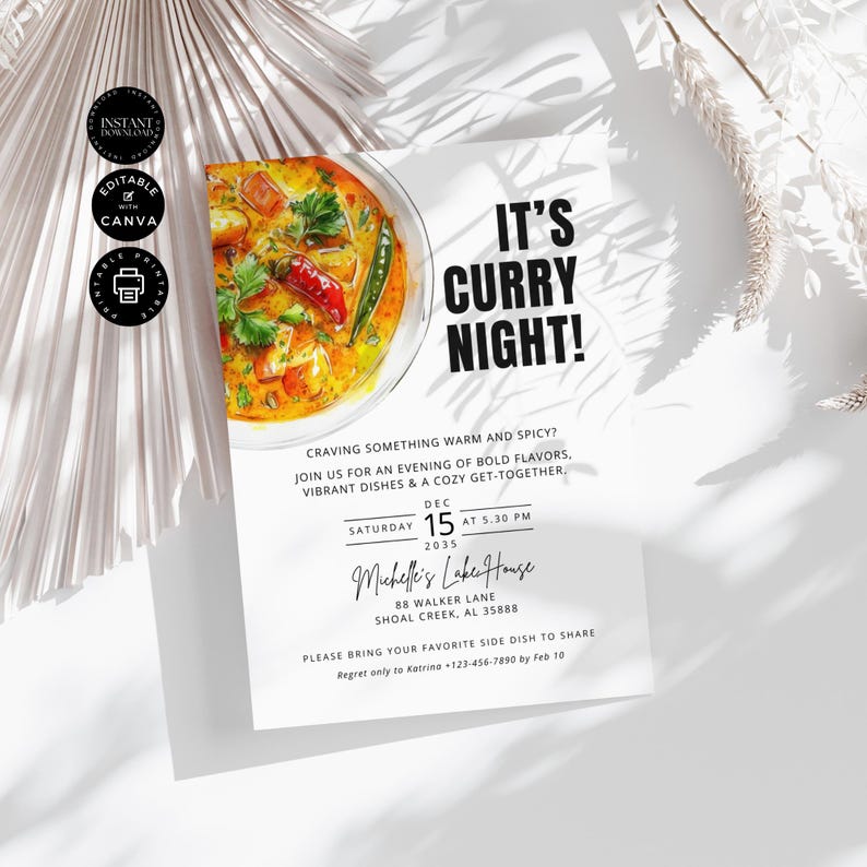It's Curry Night Dinner Party Invitation Template, Gathering, Reunion ...