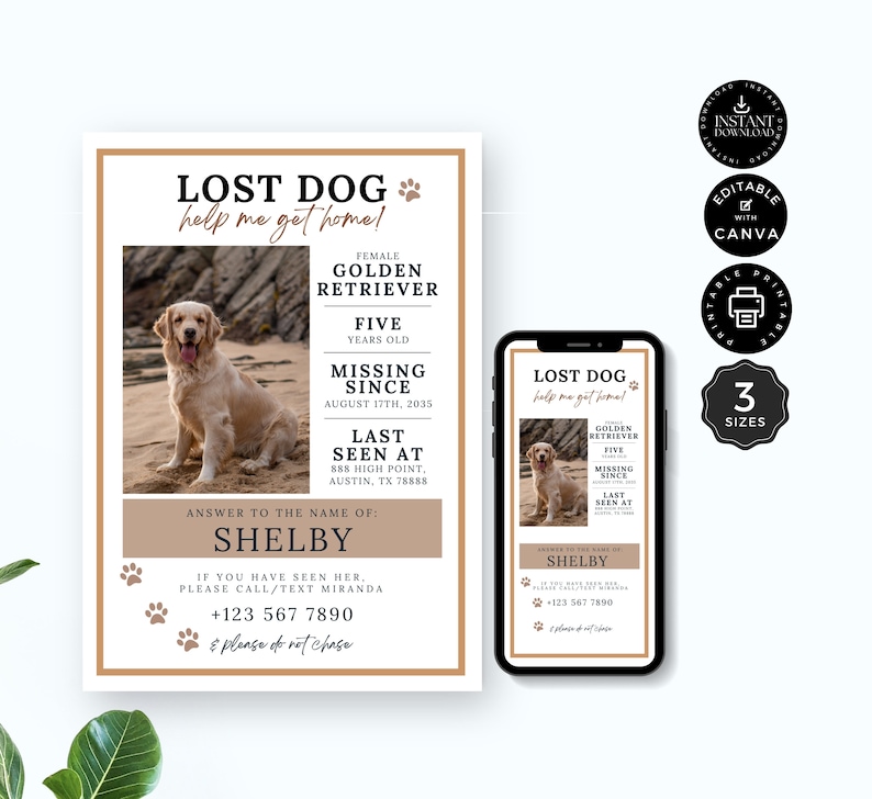 Missing Dog Flyer Poster Template, Lost Pet, Family Poster, Electronic ...