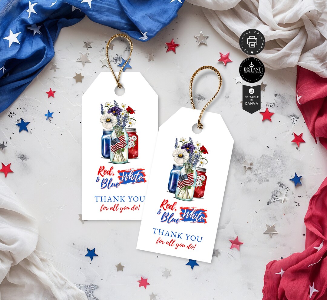 4th of July Favor Tag Template, Thank You Veteran Gift Tag, Red White ...