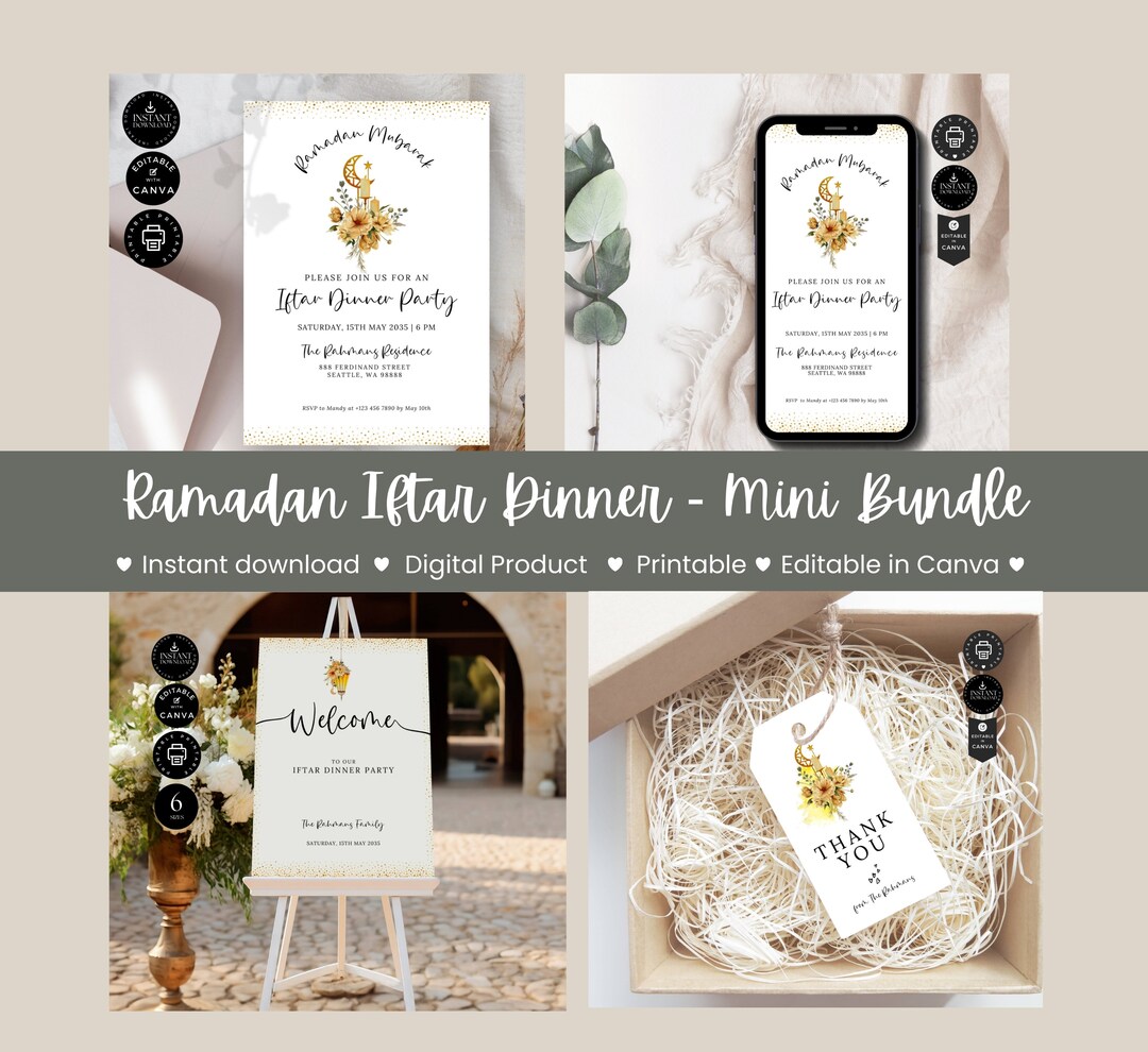 Ramadan Iftar Dinner Party Template, Mini Bundle, Invite, Evite ...