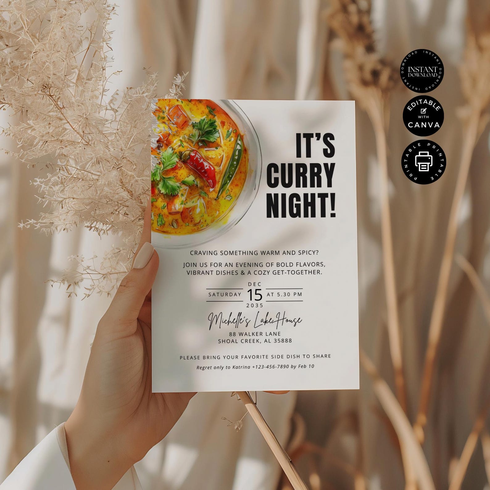 It's Curry Night Dinner Party Invitation Template, Gathering, Reunion ...