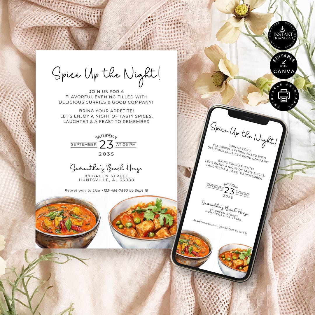 Curry Night Dinner Party Invitation Template, Spice up the Night ...