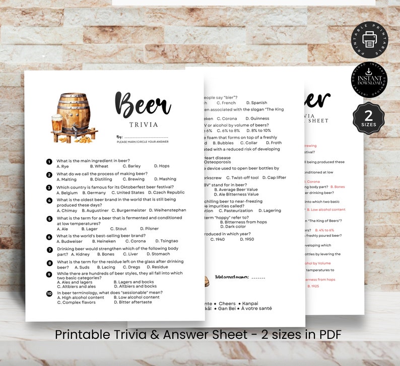 Beer Trivia Quiz & Answer, Beer Blind Tasting Night, Home Party, Get ...