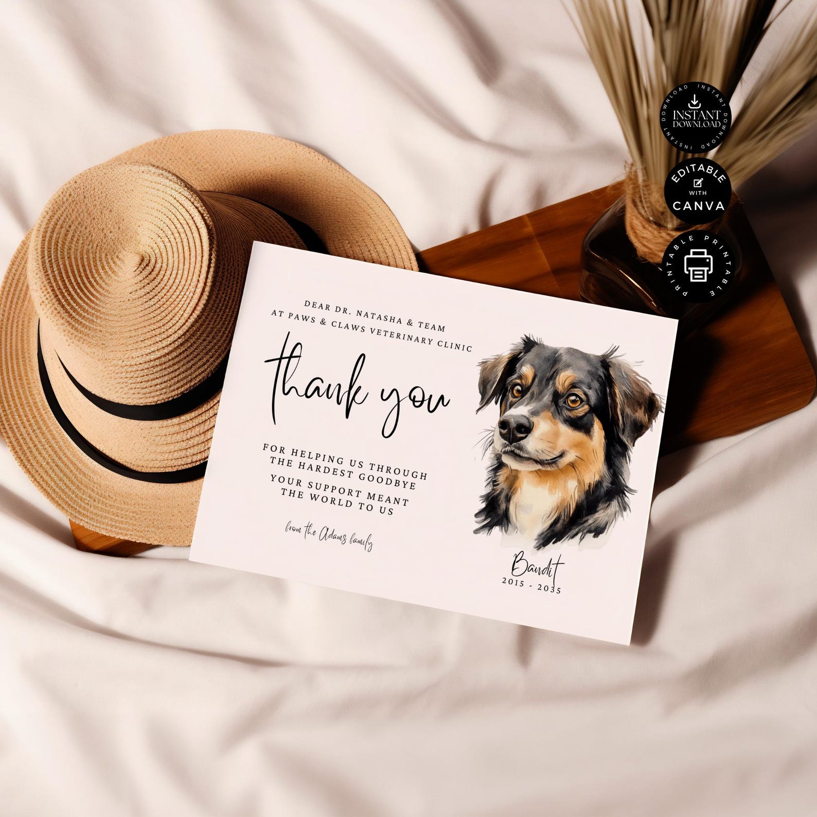 Thank You Card to Veterinarian Template, Dogs, Puppy, Gratitude, Animal ...