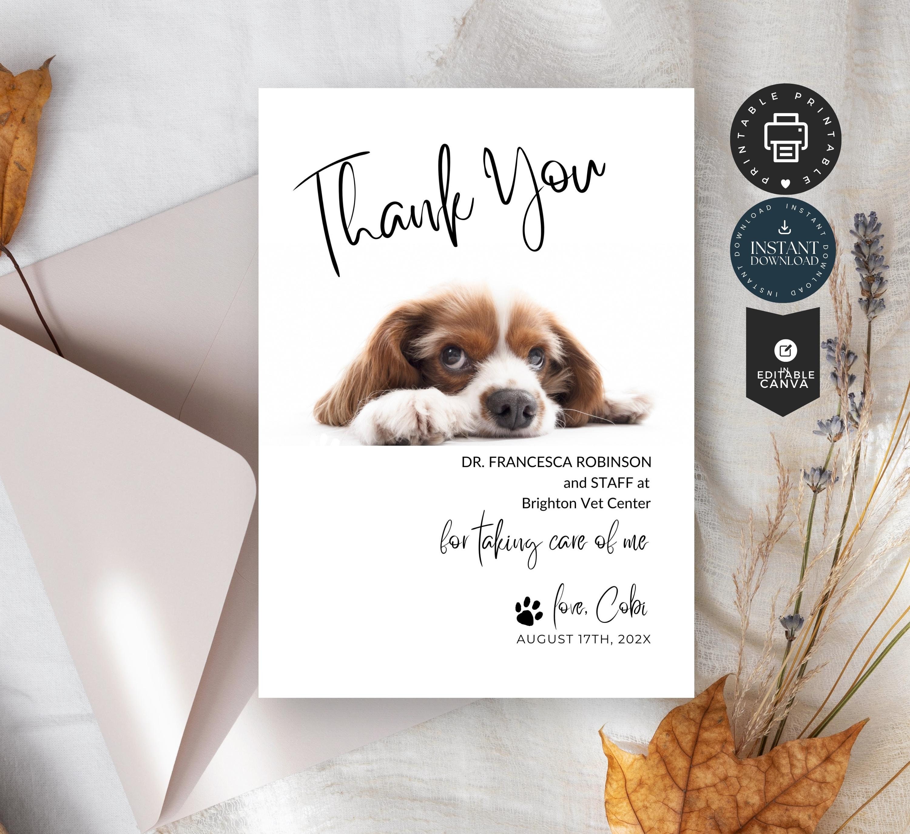 Classic Minimalist Modern Thank You Card to Veterinarian Editable Canva ...