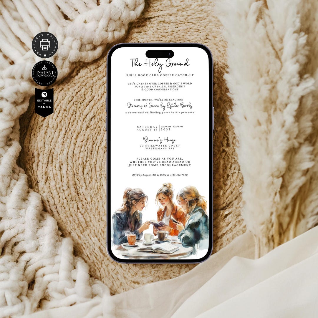 Bible Book Club Meeting Phone Invite Template, Coffee Catch up Party ...