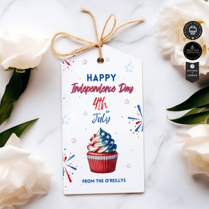 4th of July Favor Tag Template, Editable Party Gift Tag, Red White Blue ...