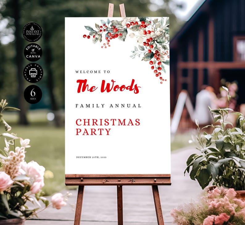Editable Christmas Welcome Sign Template, Xmas Dinner Party Poster ...
