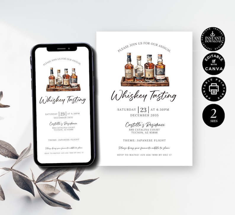Whiskey Tasting Home Party Invitation Template, Whisky Night Card ...