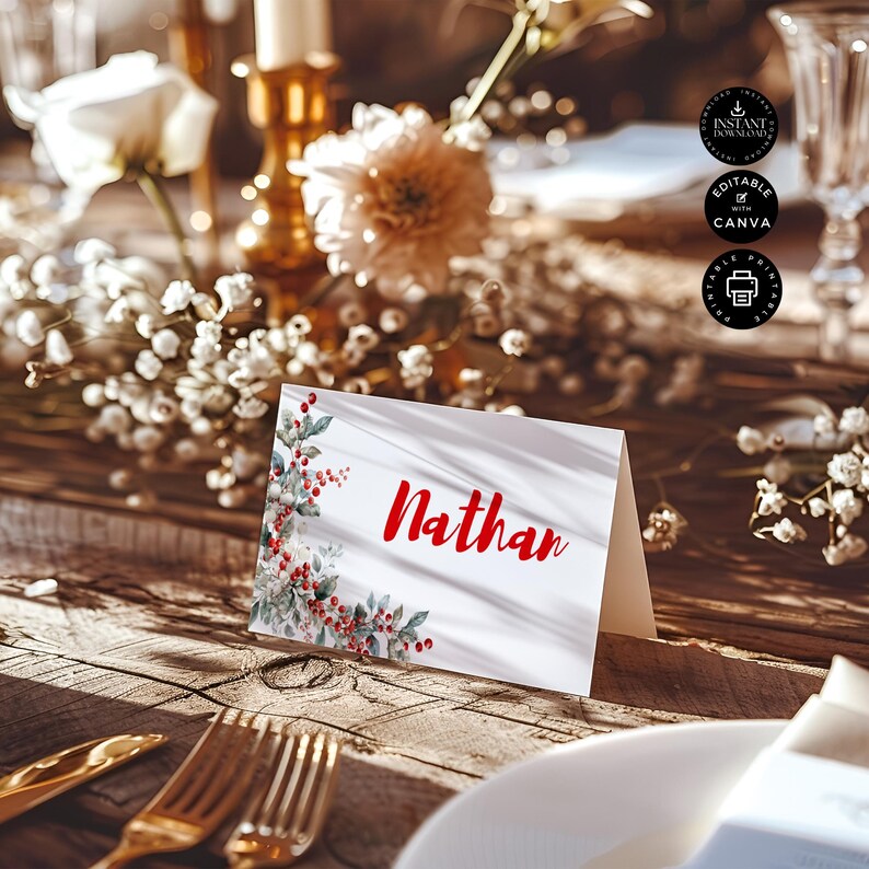 Editable Christmas Dinner Place Card Template, Holiday Brunch Party ...