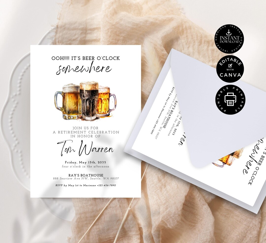 Beer O'clock Retirement Party Invitation Template, Cocktail Modern ...