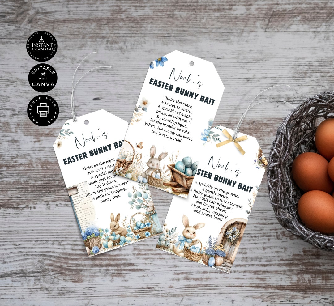 Easter Bunny Bait Tag Template, Bait Food Cards, Bait Labels, Party ...