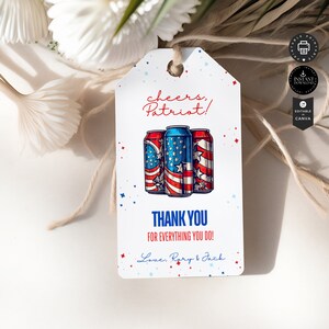 4th of July Favor Tag Template, Thank You Veteran Gift Tag, Red White ...
