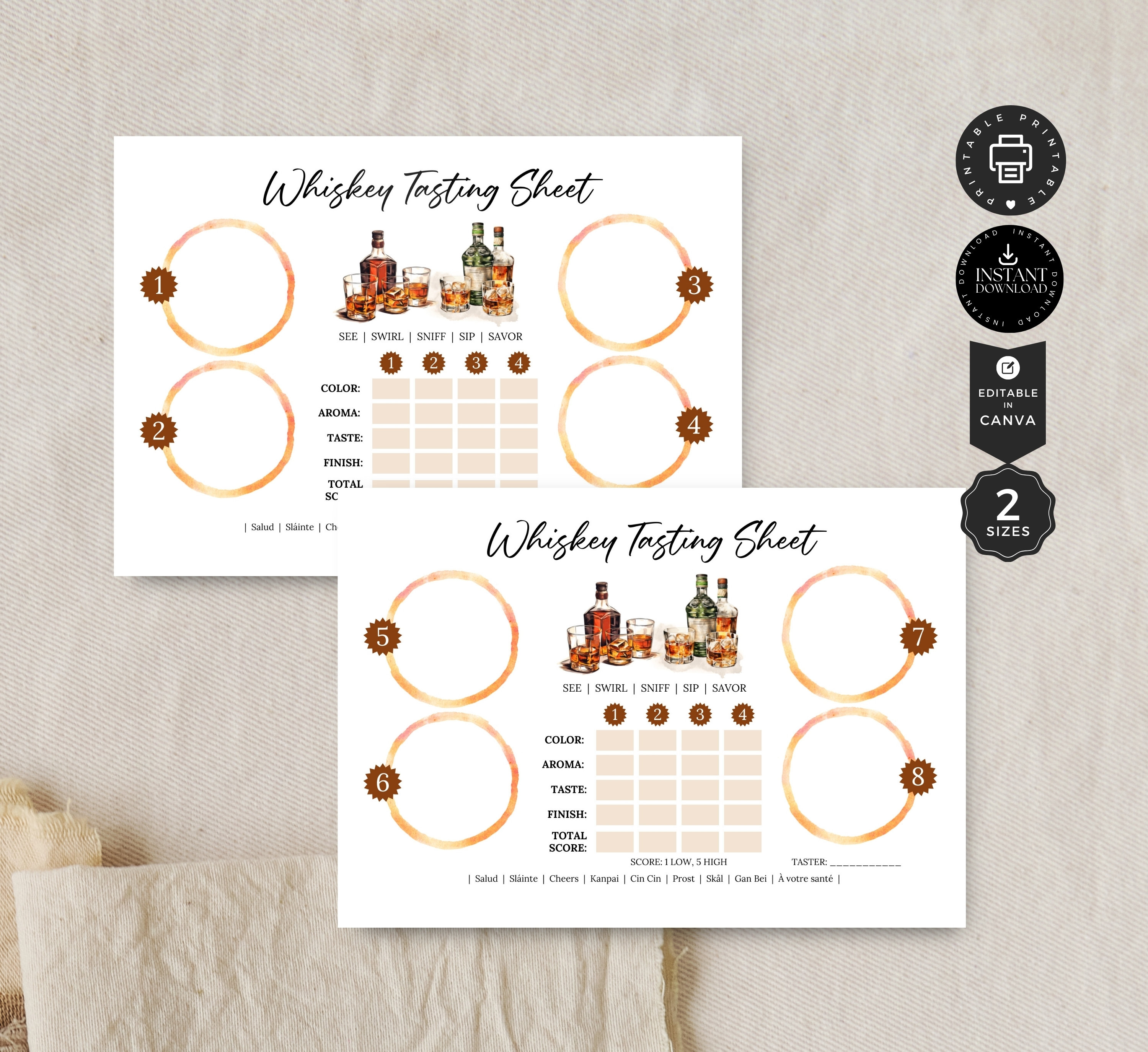 Whiskey Tasting Score Sheets Card Template, Whisky Night, Home Party ...
