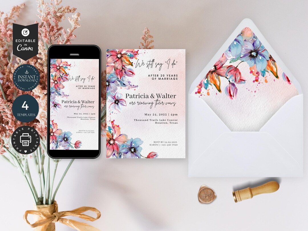 Bundle Flower Modern Wedding Vow Renewal Invitation 5x7in, Evite ...