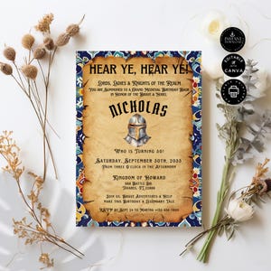 Medieval 50th Birthday Party Invitation, Castle, Knight Party Theme ...