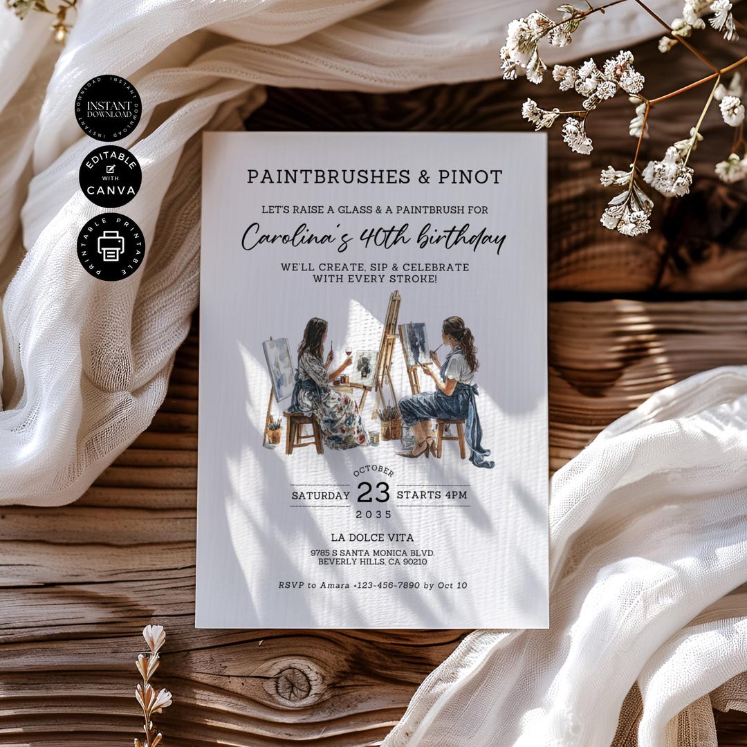 Paint and Sip 40th Birthday Party Invitation Customizable Template ...