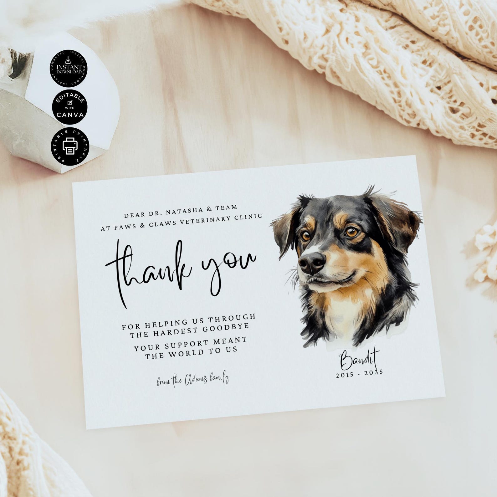 Thank You Card to Veterinarian Template, Dogs, Puppy, Gratitude, Animal ...