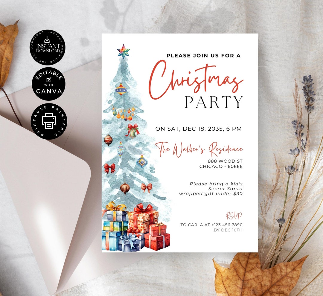 Editable Christmas Party Invitation, Party Announcement, Christmas ...