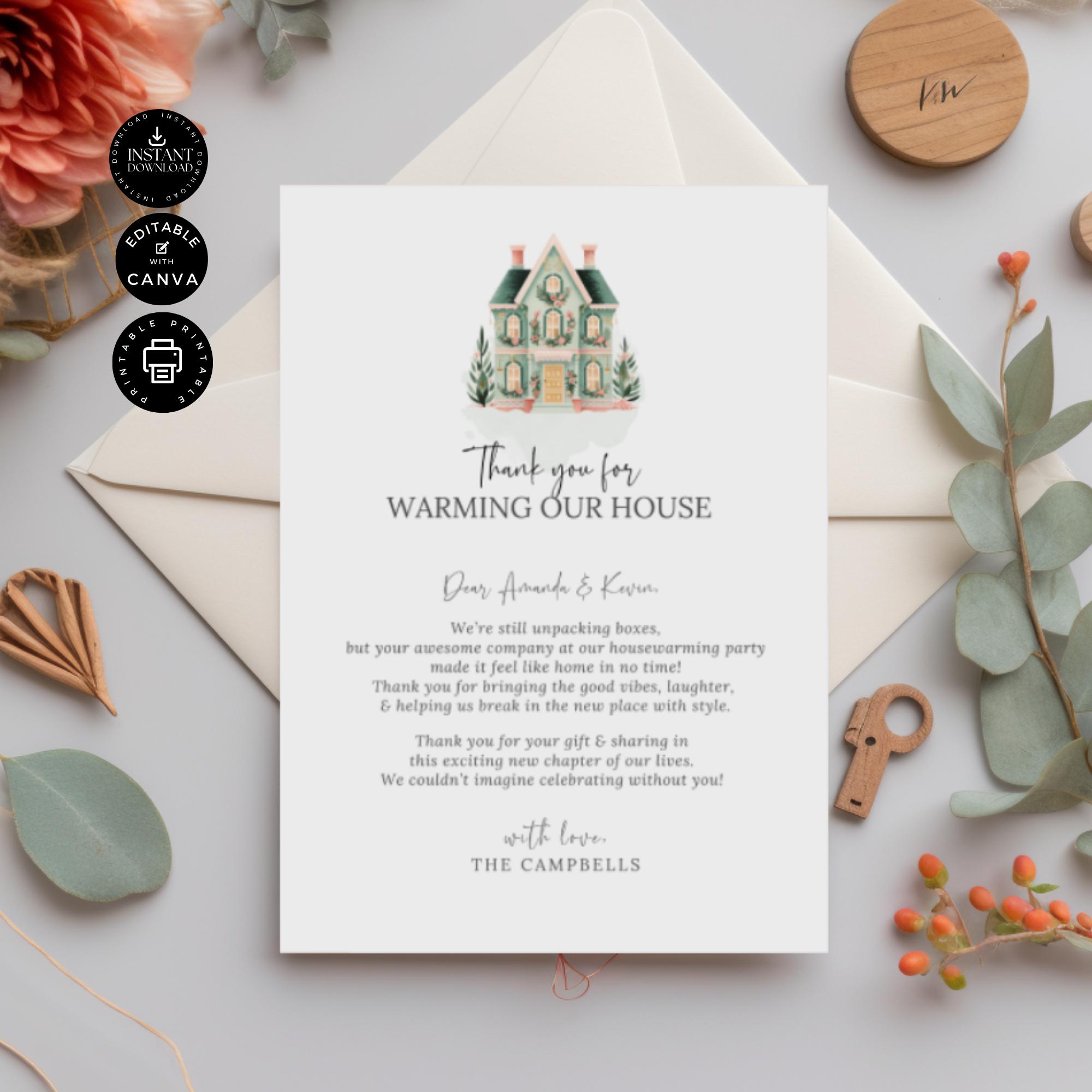 Housewarming Party Thank You Card Template, New House Party, House ...
