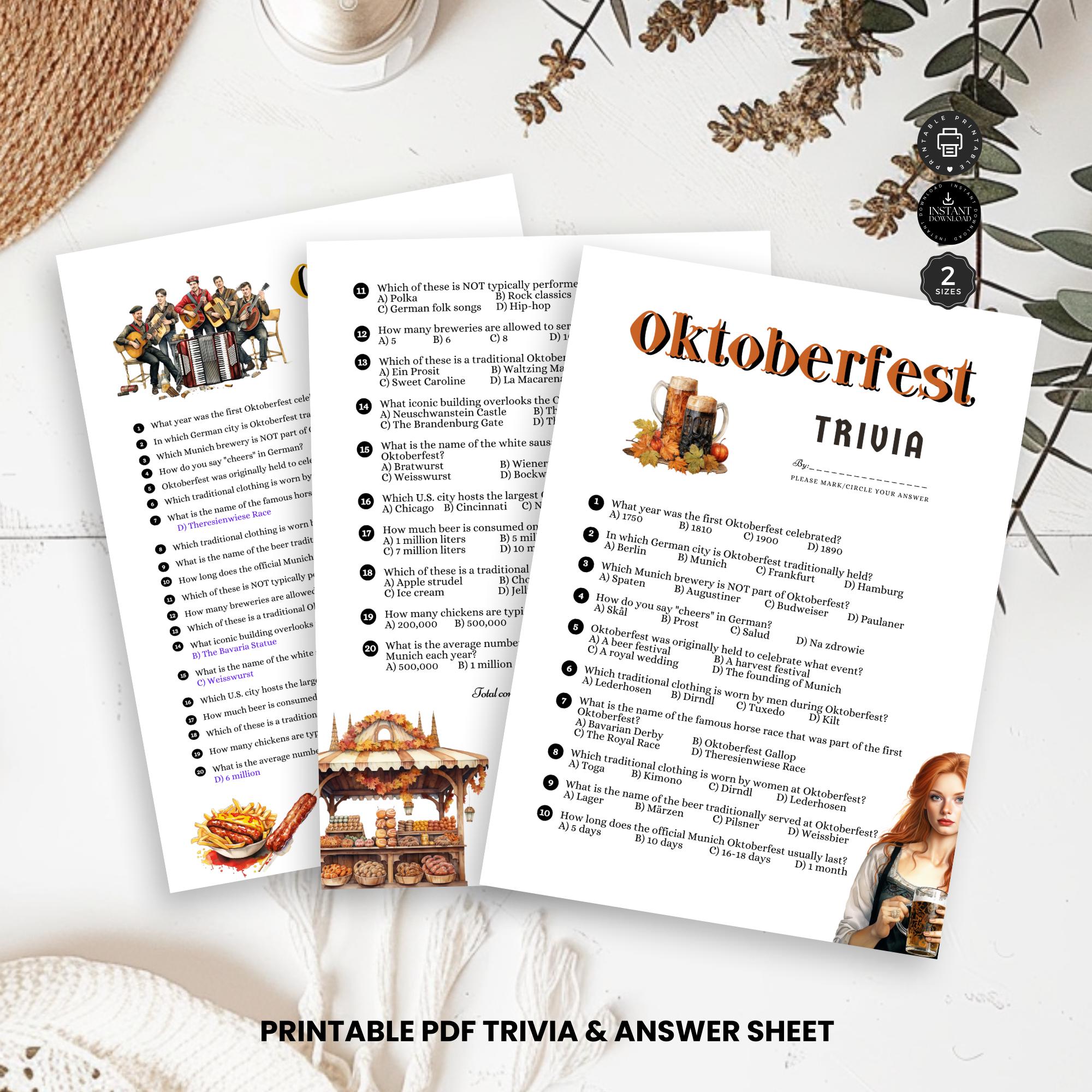 Octoberfest Trivia, Quiz, Printable Questions & Answer, Fun Beer Lovers ...