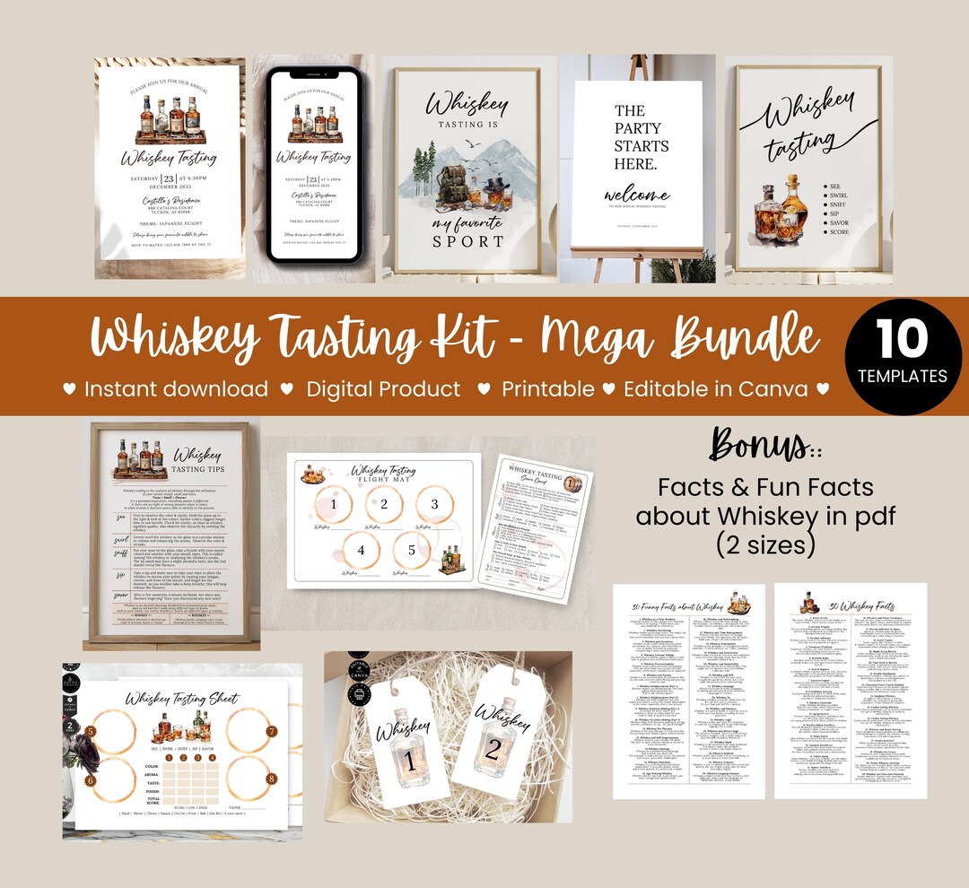 Whiskey Tasting Kit Template, Mega Bundle, Whisky Scotch Night, Home ...