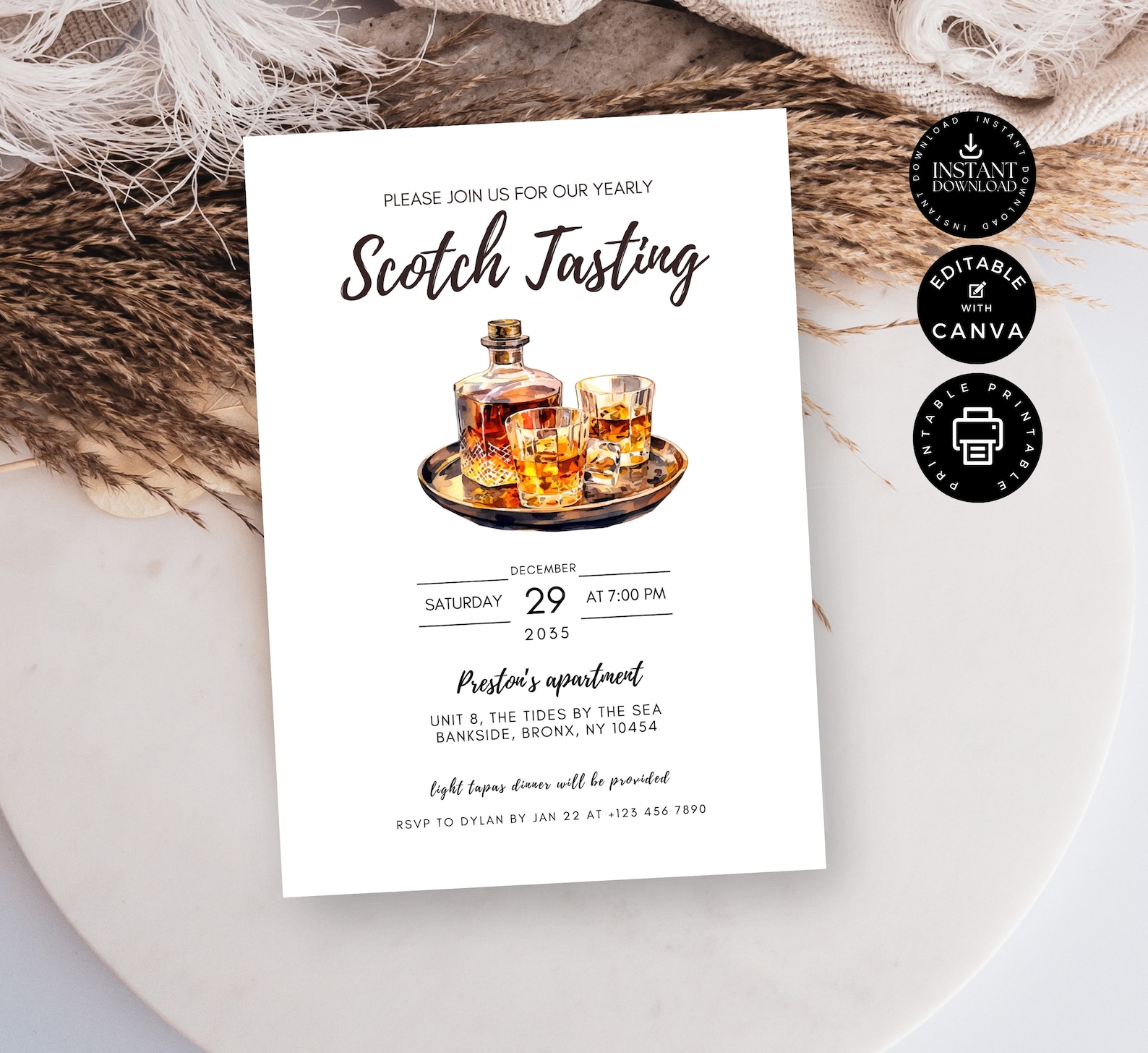 Whisky Scotch Tasting Invitation Template, Scotch Night, Blind Whiskey ...